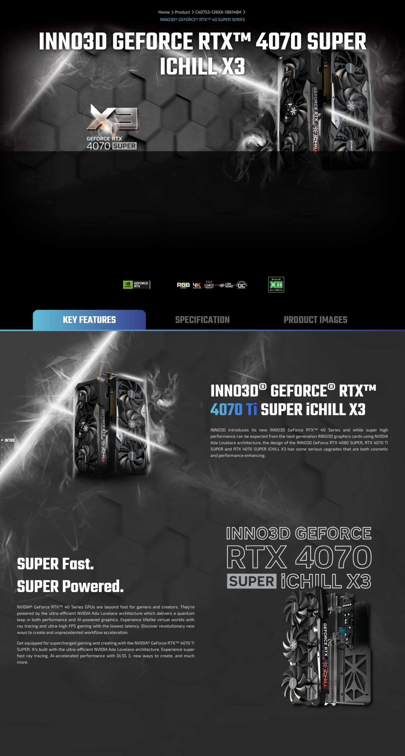 Inno3D GeForce RTX 4070 Super iChill X3 12GB GDDR6X 192bit Graphic Card ...