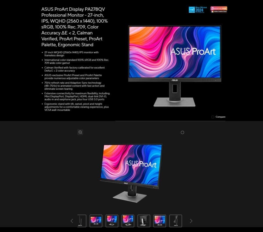 Asus ProArt PA278QV 27 Inch 75Hz 5Ms WQHD IPS Gaming Monitor ...